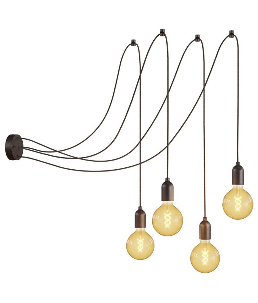 4 Light Spider Pendant Wall or Ceiling - Dark Wood Effect
