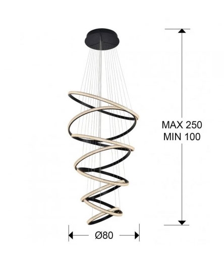 Long Drop 8 Ring Large Crystal LED Pendant with 2.5 Metre Drop