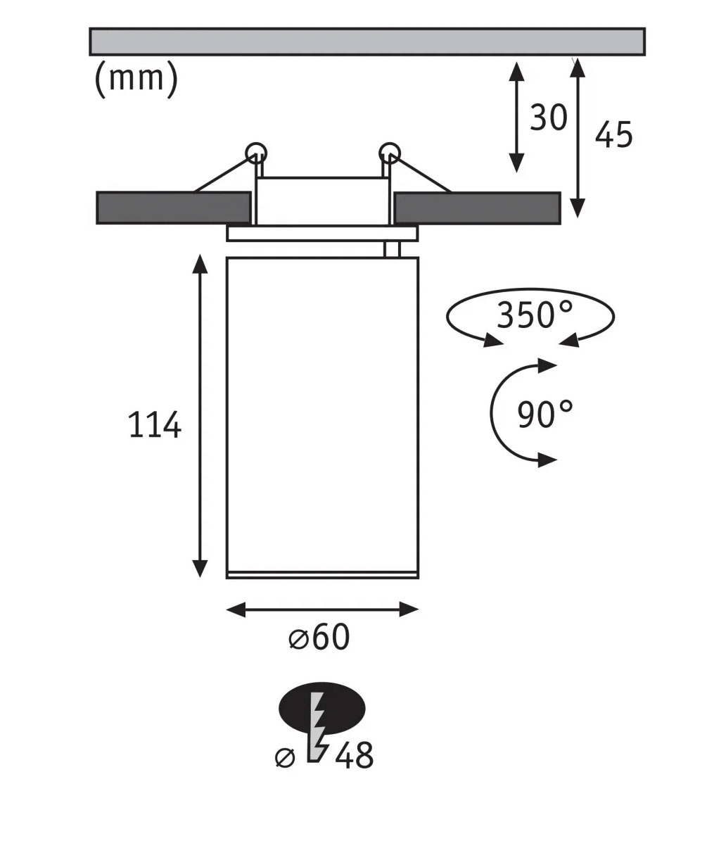 Semi-Recessed LED Black Cylinder Adjustable Spotlight