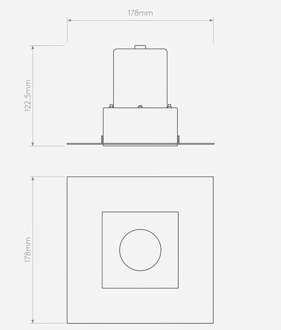 IP65 Rated Trimless Square Fixed Downlight - Black or White Bezel