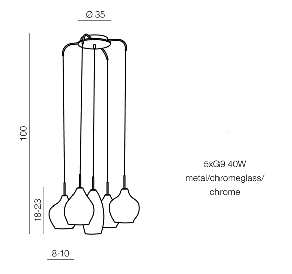 Gorgeous Five Light Cluster Pendant with Smoked & Iridescent Glass Shades