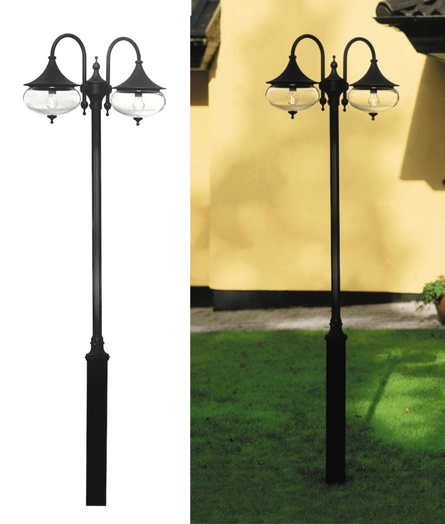 Double Lantern Clear Glass Modern Lamppost Light