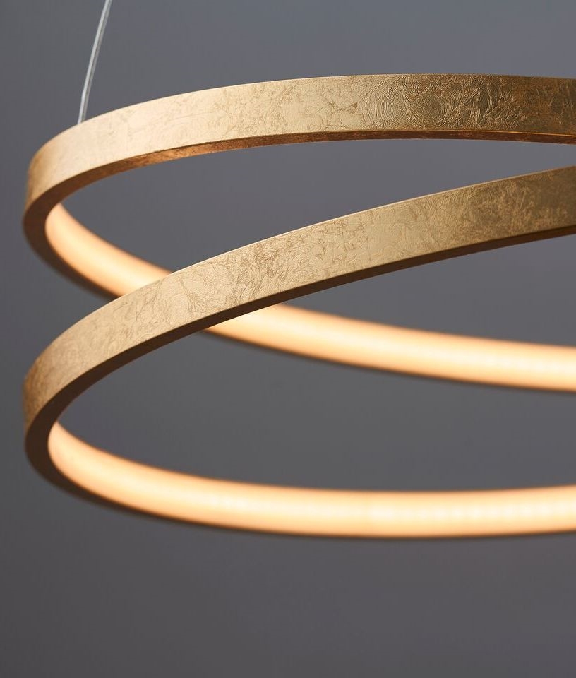 Interlocking Suspended Rings of Light - Gold Leaf Double Ring LED Pendant