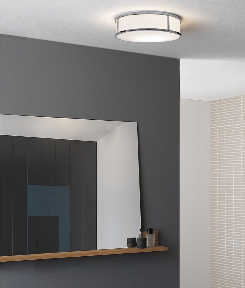 Art Deco Round Framed Opal Glass LED Bathroom Flat Ceiling or Wall Light