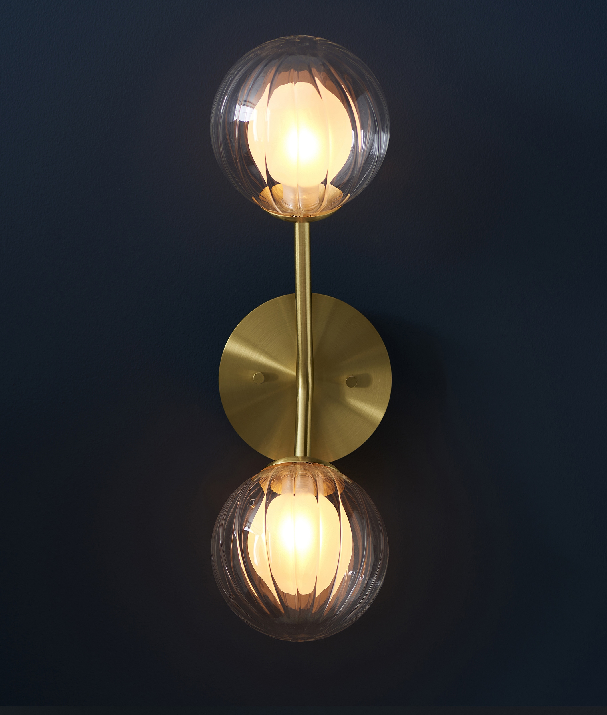 Vintage Modern 2 Lamp Dual Arm Wall Light - Glass Globe Shades