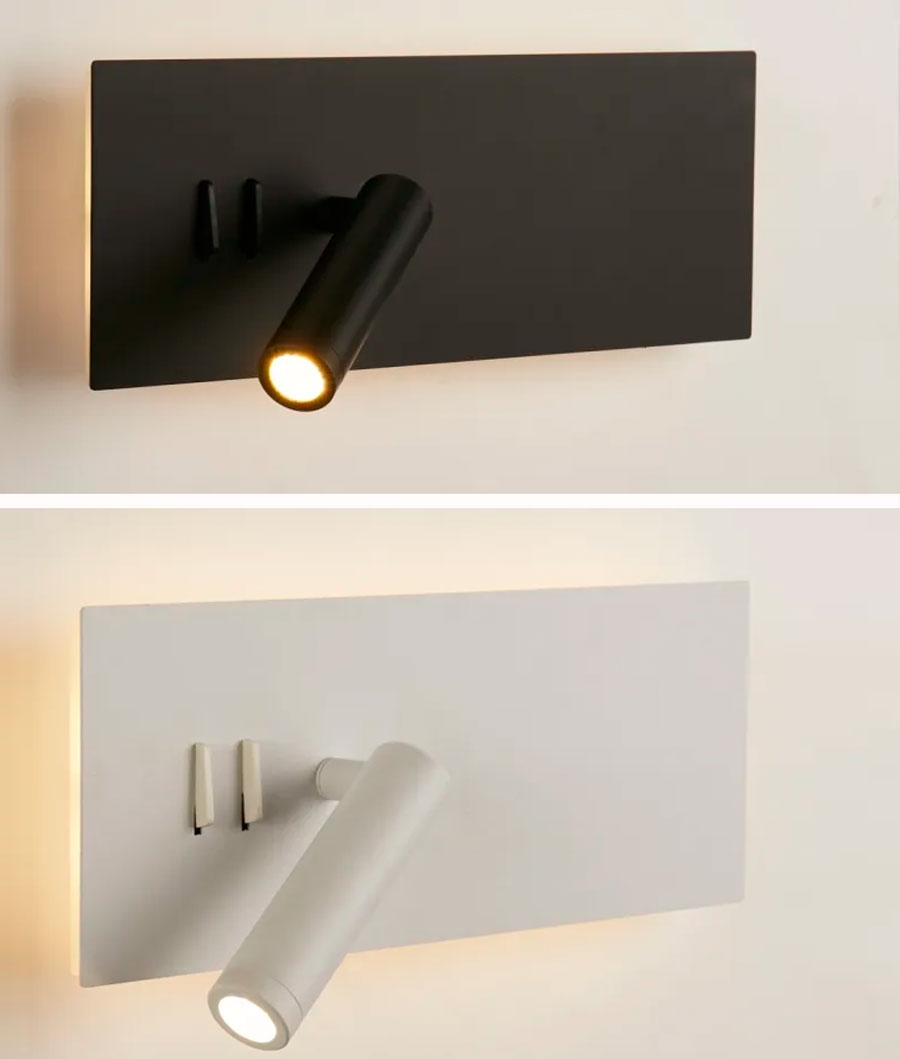 White LED Backlit Rectangular Bedside Wall Light with Adustable Reading ...