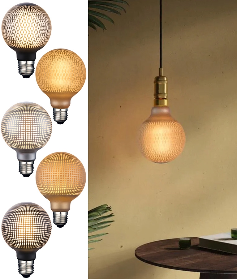 E27 LED 4W Diamond or Dot Patterned Globe Lamp - Gold, Black or Silver