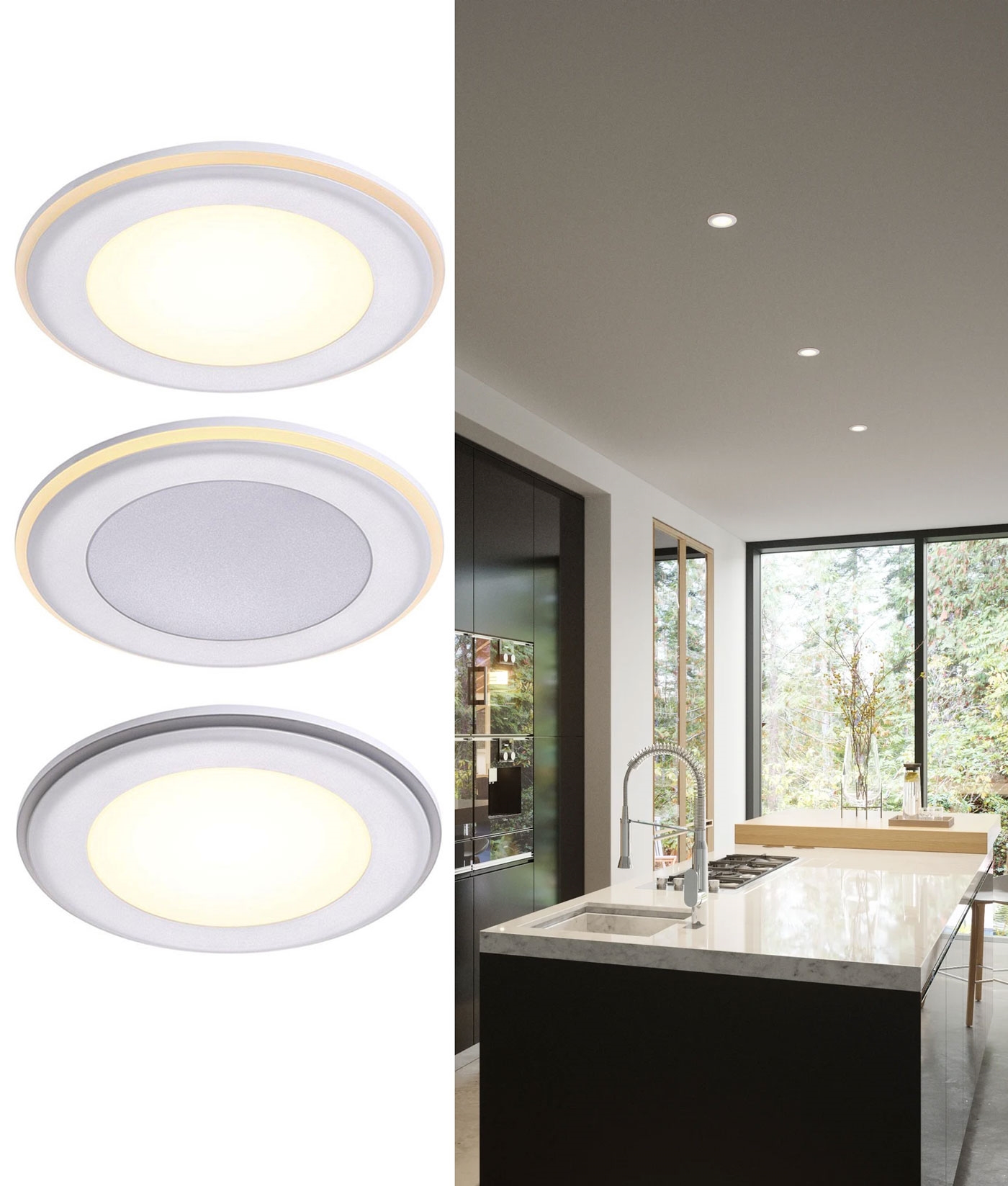 White Edge Lit Round LED Downlight - 3 Stage Dimming and 2 Sizes