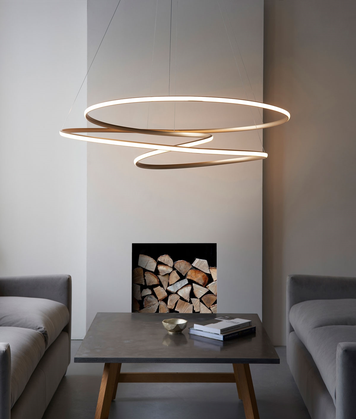 Gold Painted Extra Large Spiral and Twisted LED Pendant