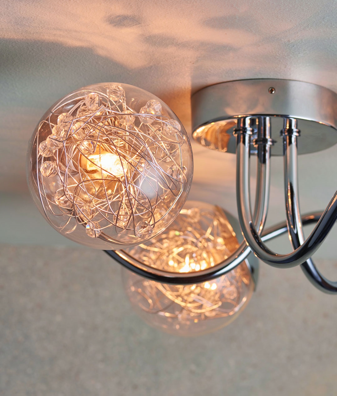 Decorative Glass Swirly Chrome Finish 3 or 6 Light Flush Fitting