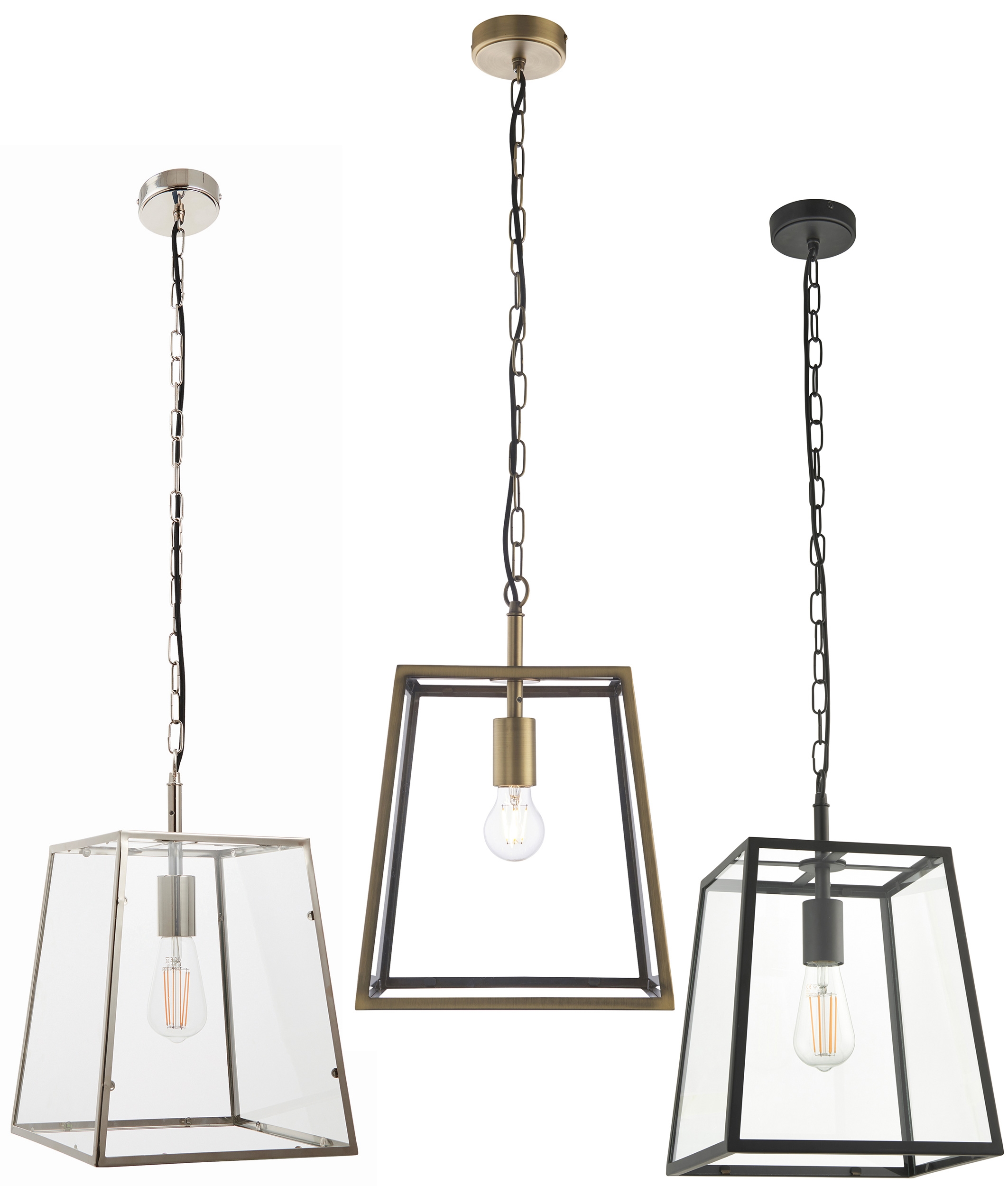 Tapered Box Pendants with Clear Glass - Brass, Nickel or Black
