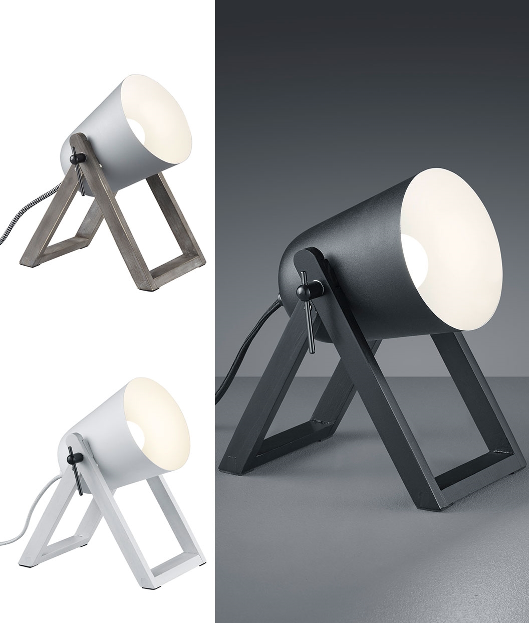 Lamphead on Adjustable Wood Stand for Floor or Table