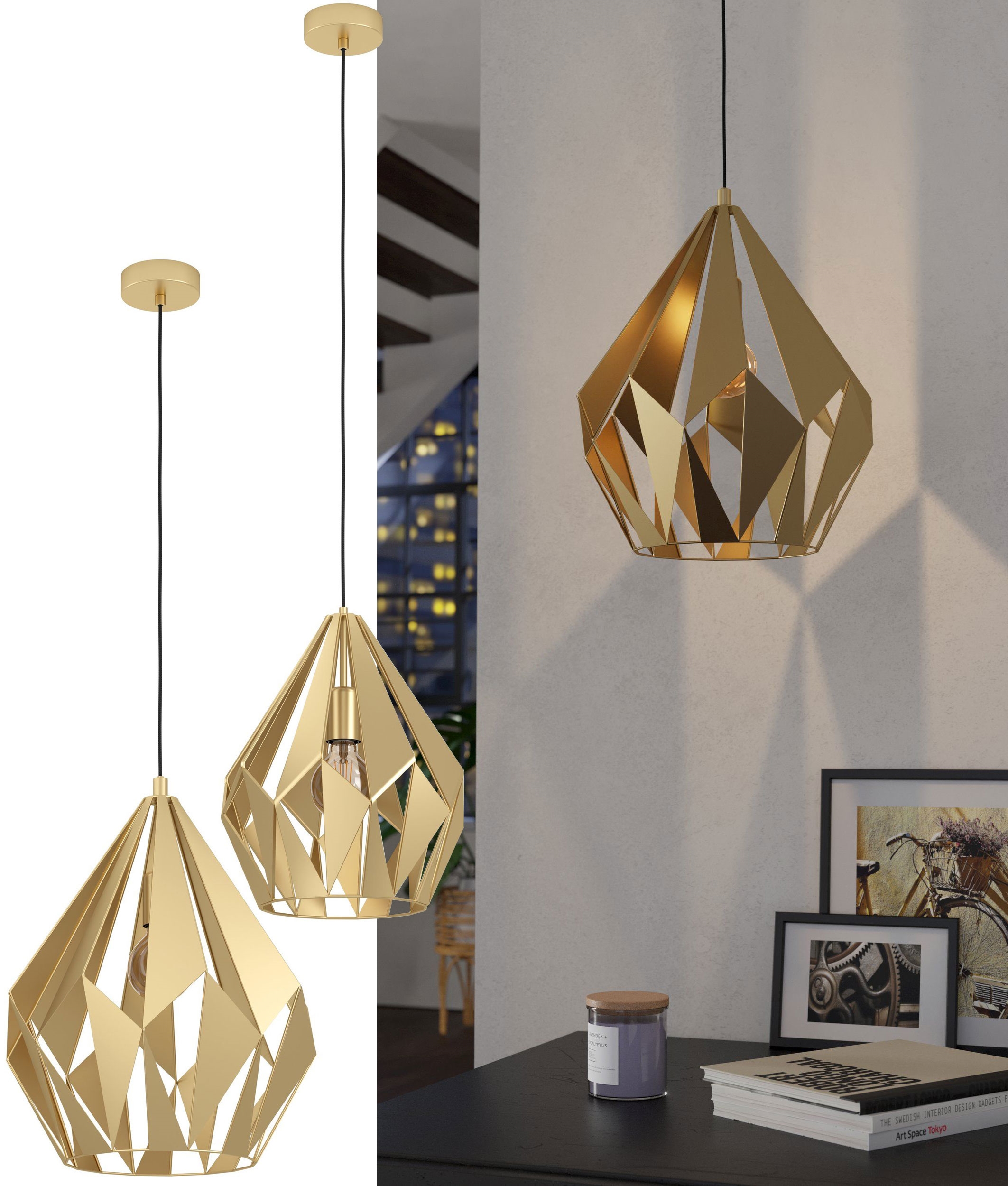 Industrial Gold Geometric Hanging Ceiling Lights - 310mm or 385mm Diameters