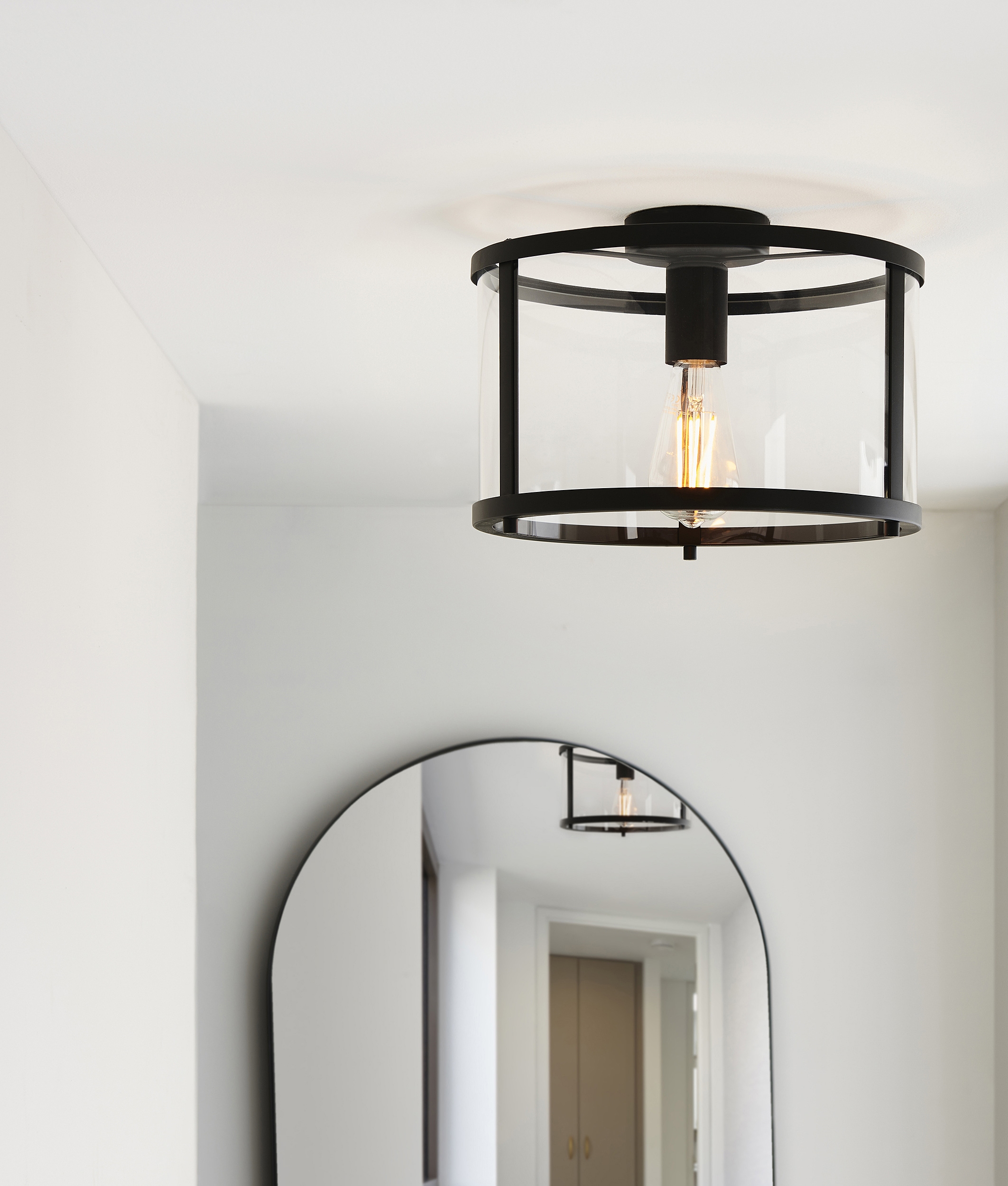 Flush Fitted Round Ceiling Light - Bright Nickel or Matt Black with ...