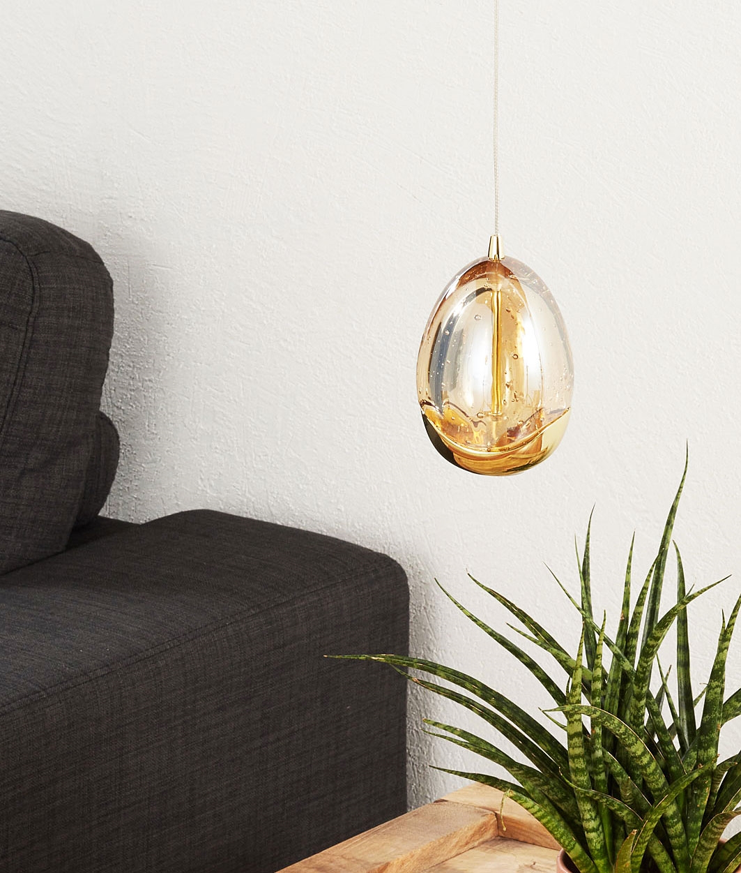 LED Single Drop Pendant with Bubbles Inside the Glass