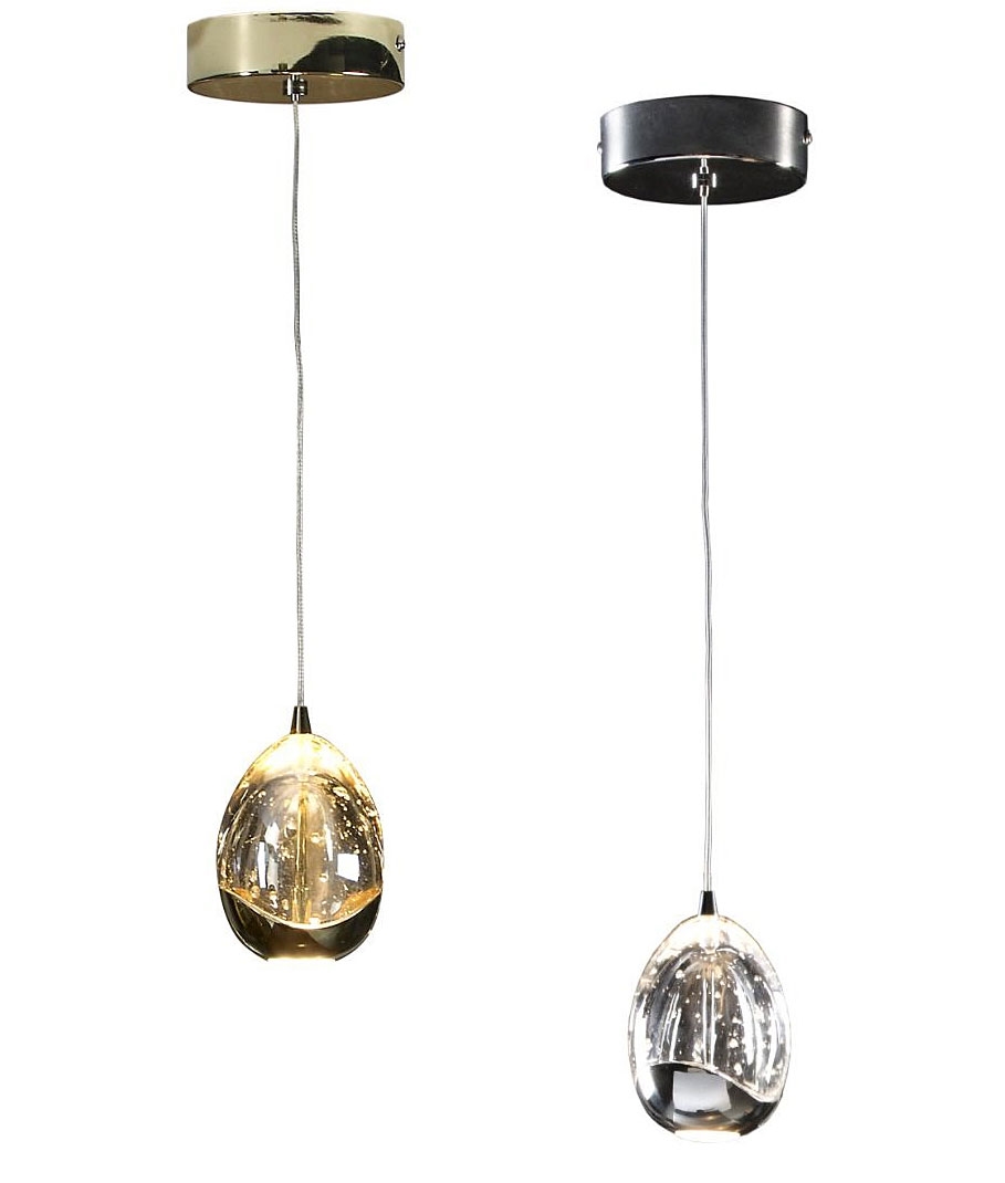 LED Single Drop Pendant with Bubbles Inside the Glass