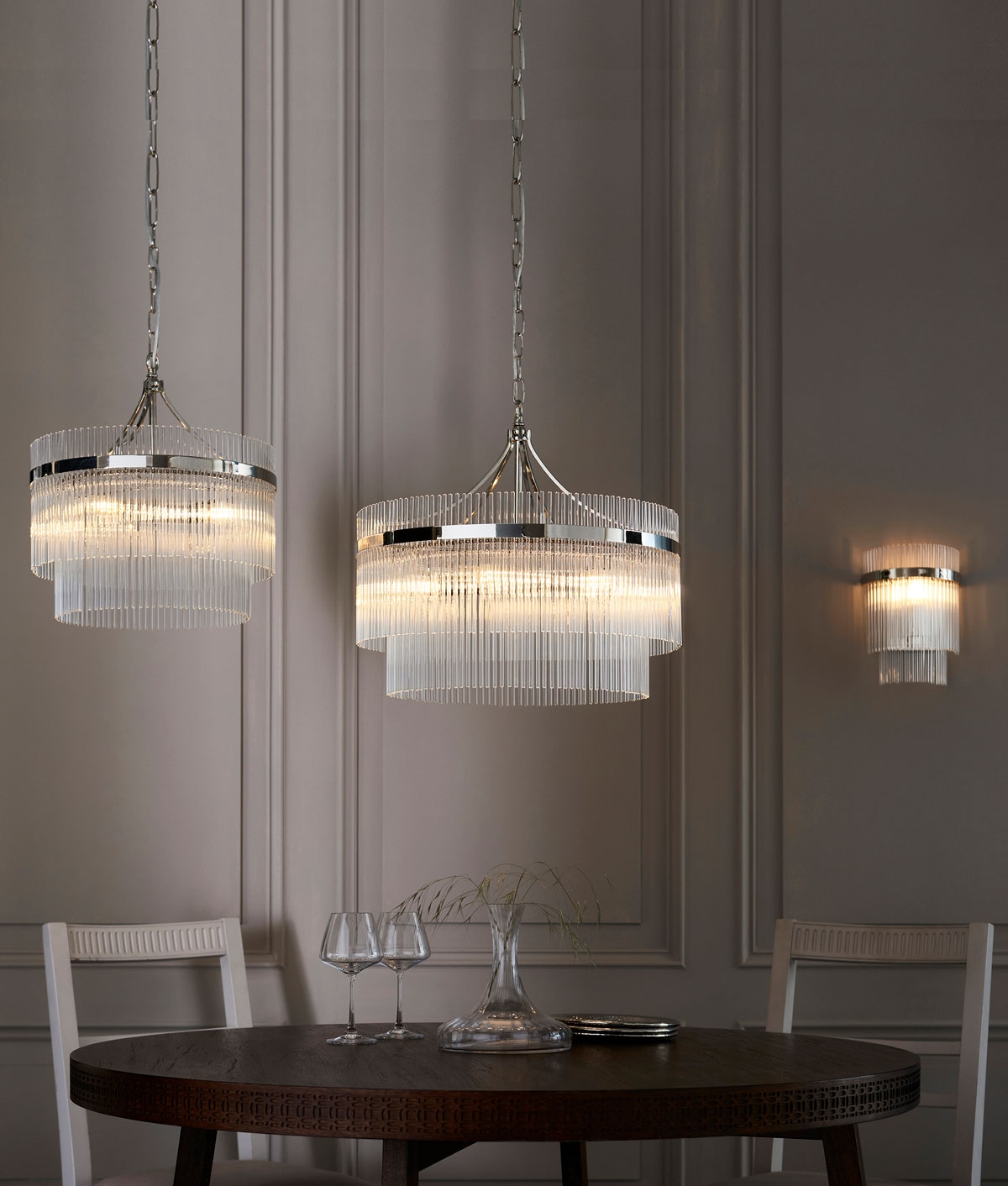 Flush Mounted 2 Tier Wall Light with Pretty Glass Rod Detailing