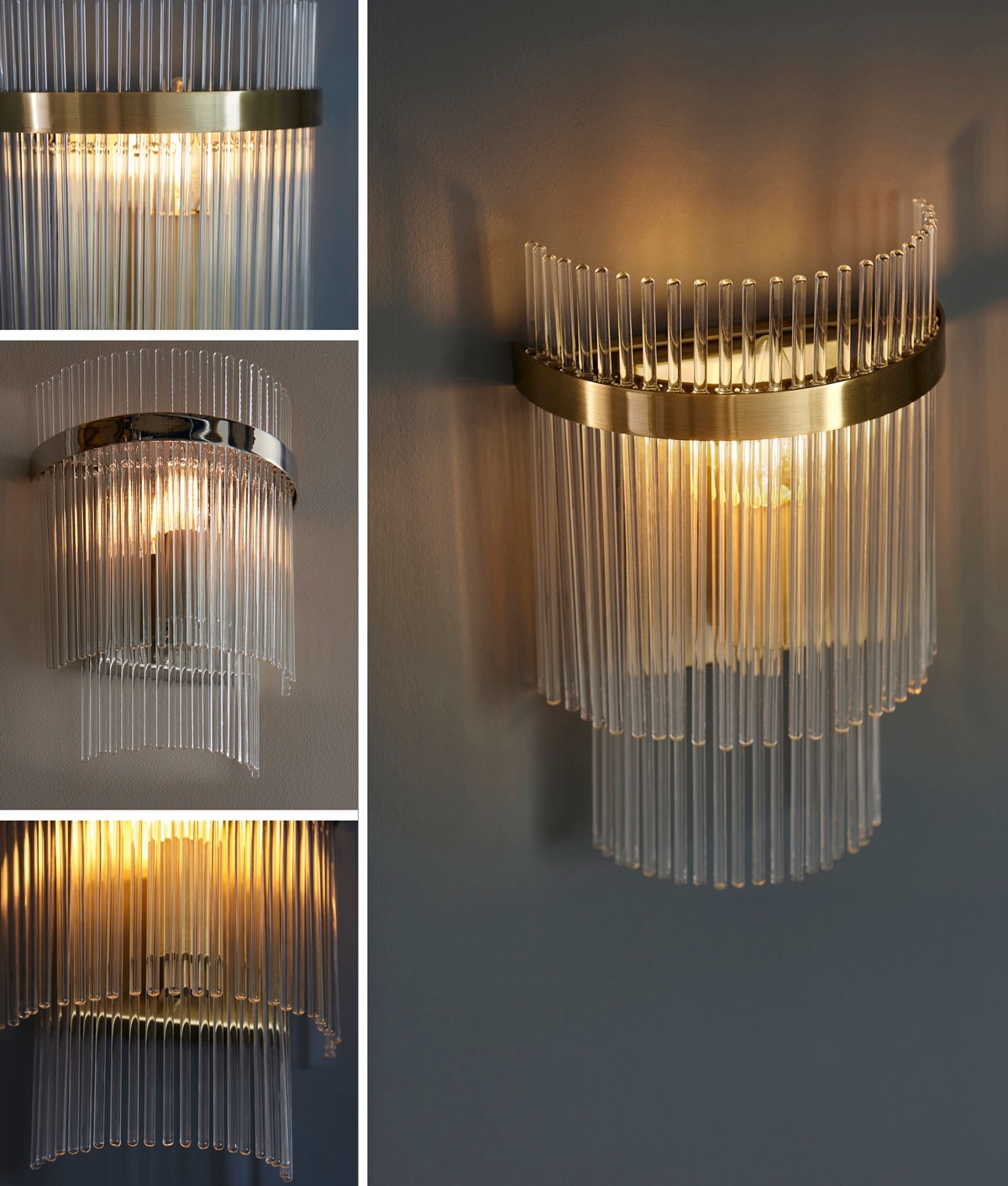 Flush Mounted 2 Tier Wall Light with Pretty Glass Rod Detailing