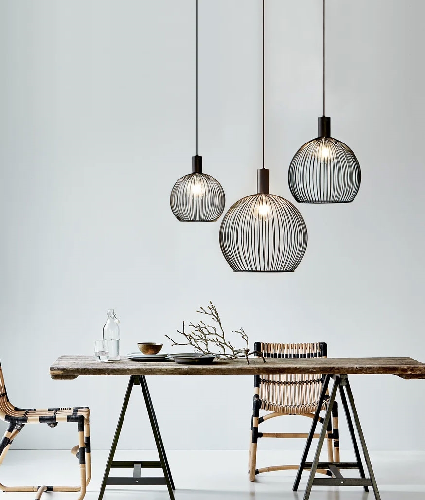Black Steel Rod Globe Pendant -3 Sizes & Great for Decorative Bulb