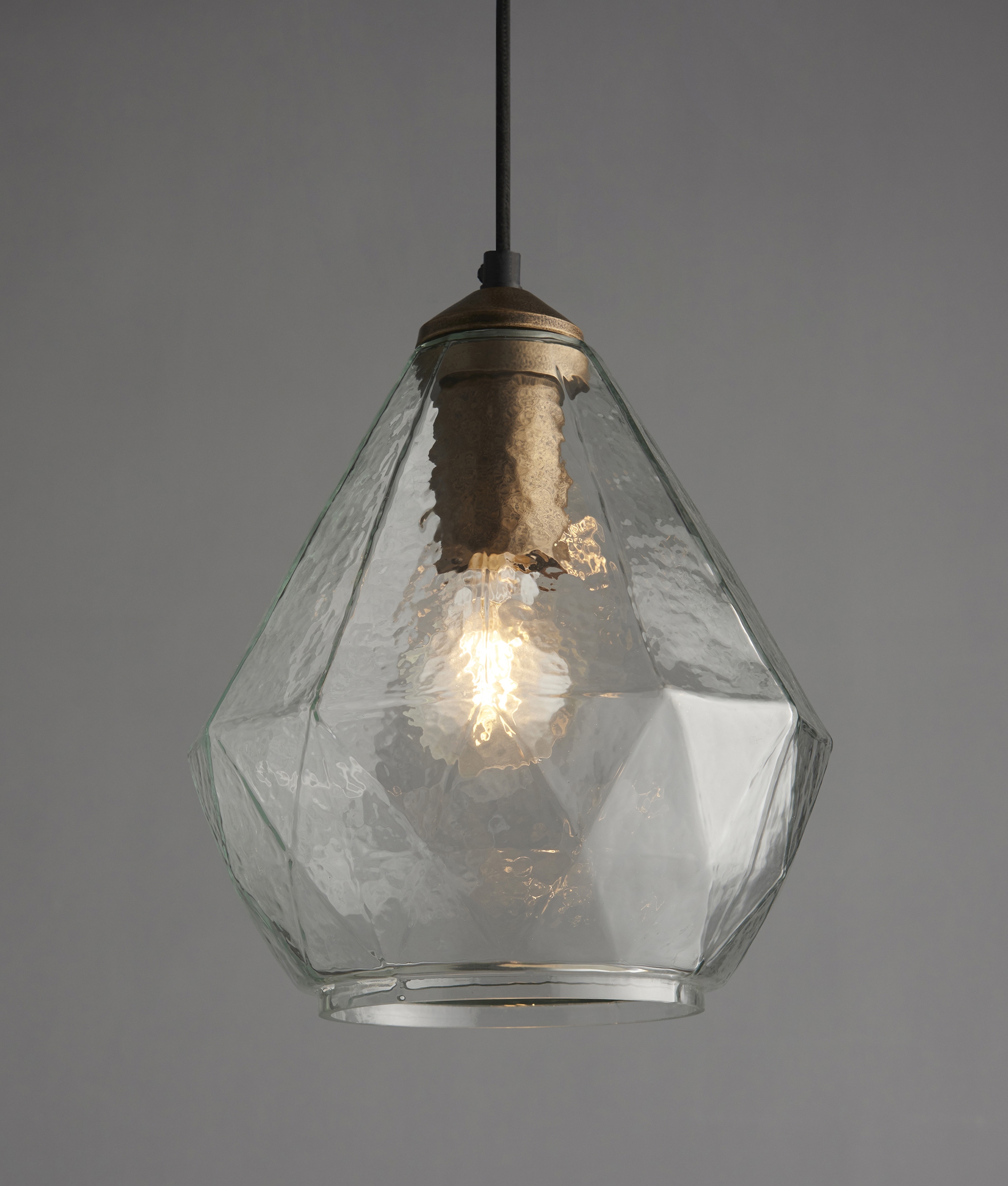 Industrial Diamond Geometric Pendant Light - Antique Gold & Glass