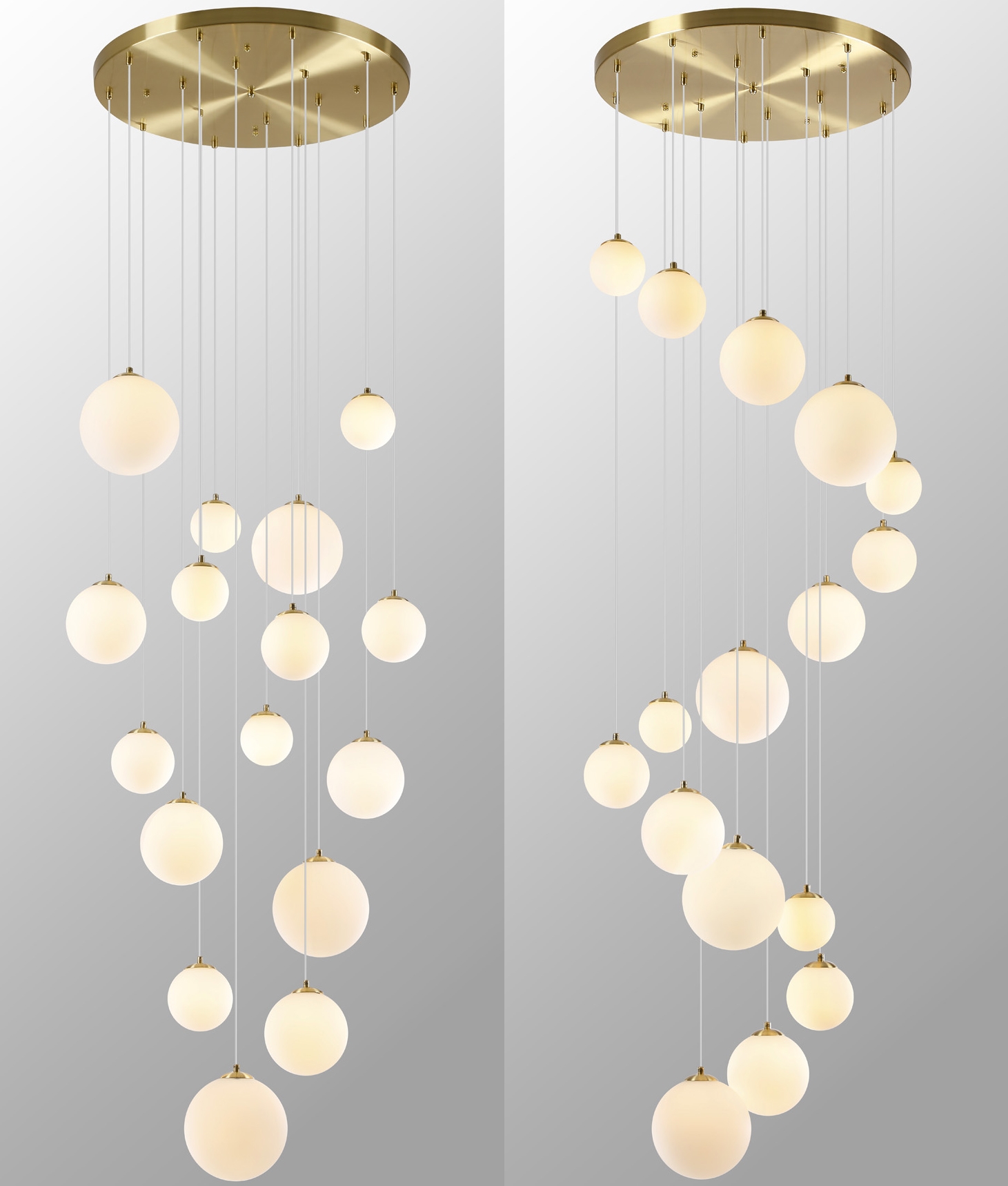 Modern Gold 16 Lamp Round Cluster Pendant - 4 Shades