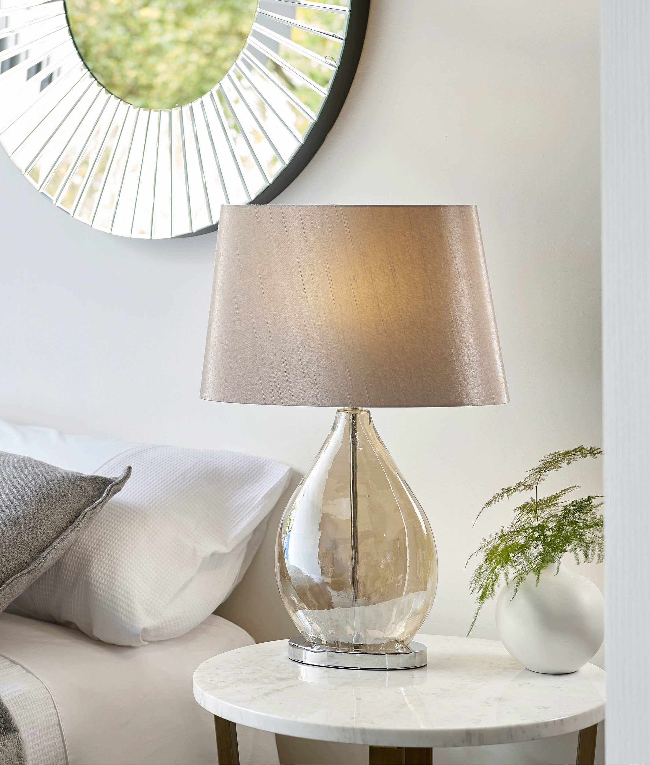 Elegant Gold Glass Table Light With Mink Shade