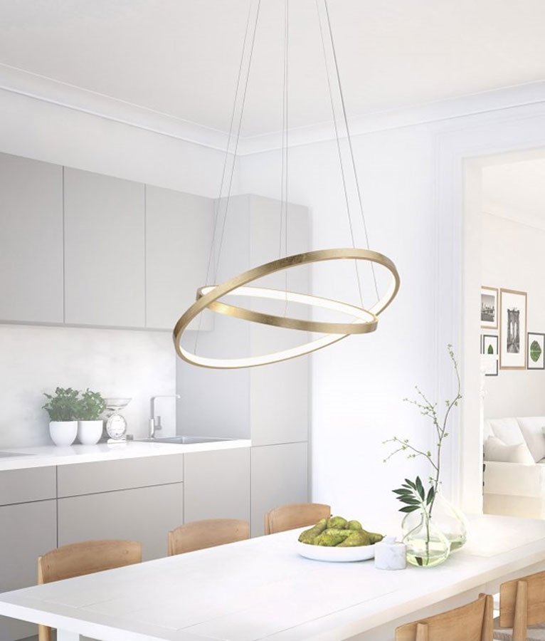 Adjustable 50cm LED 2-Ring Pendant Light – Wire Suspended, Gold or ...