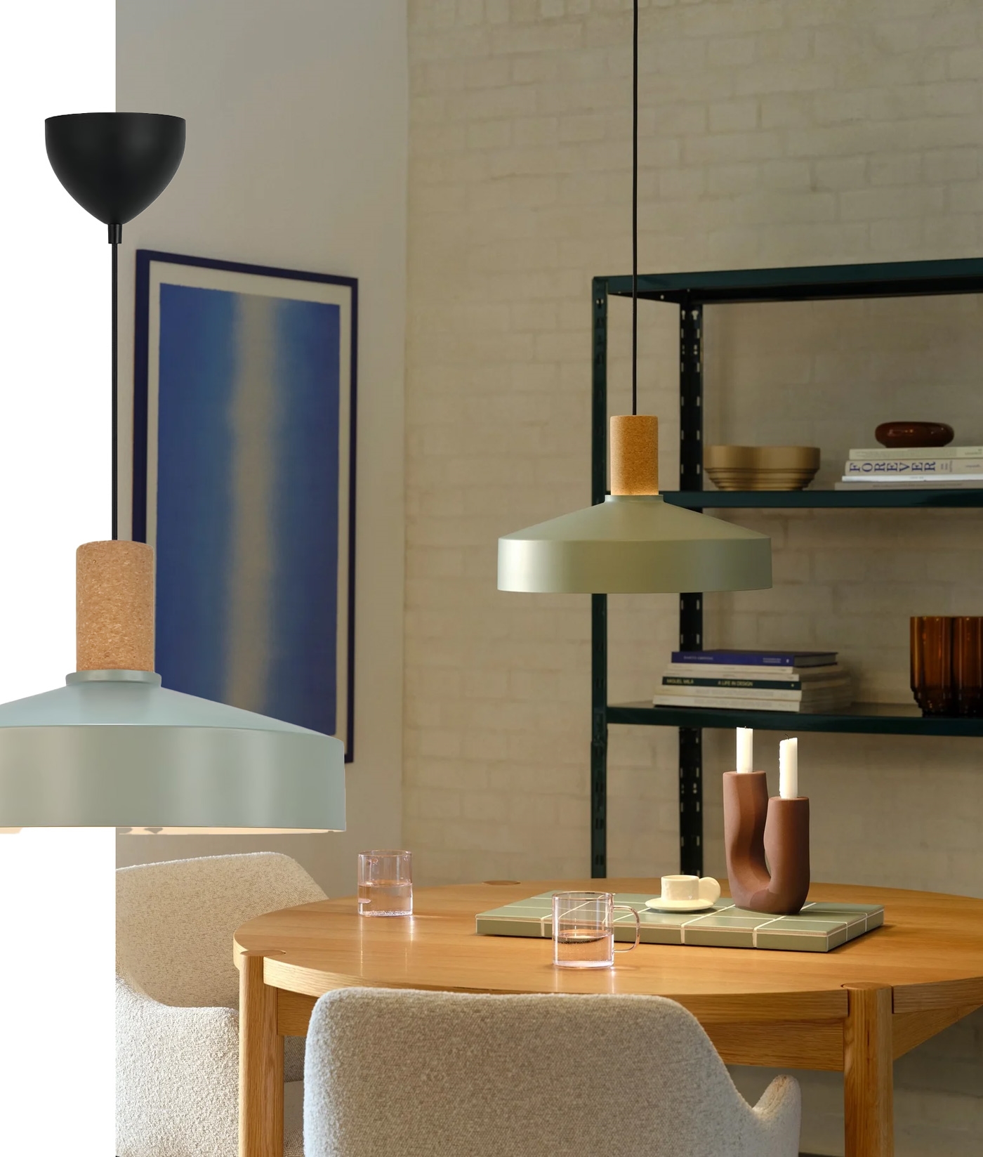 Scandi Style Metal Shade Pendant with Cork Detail