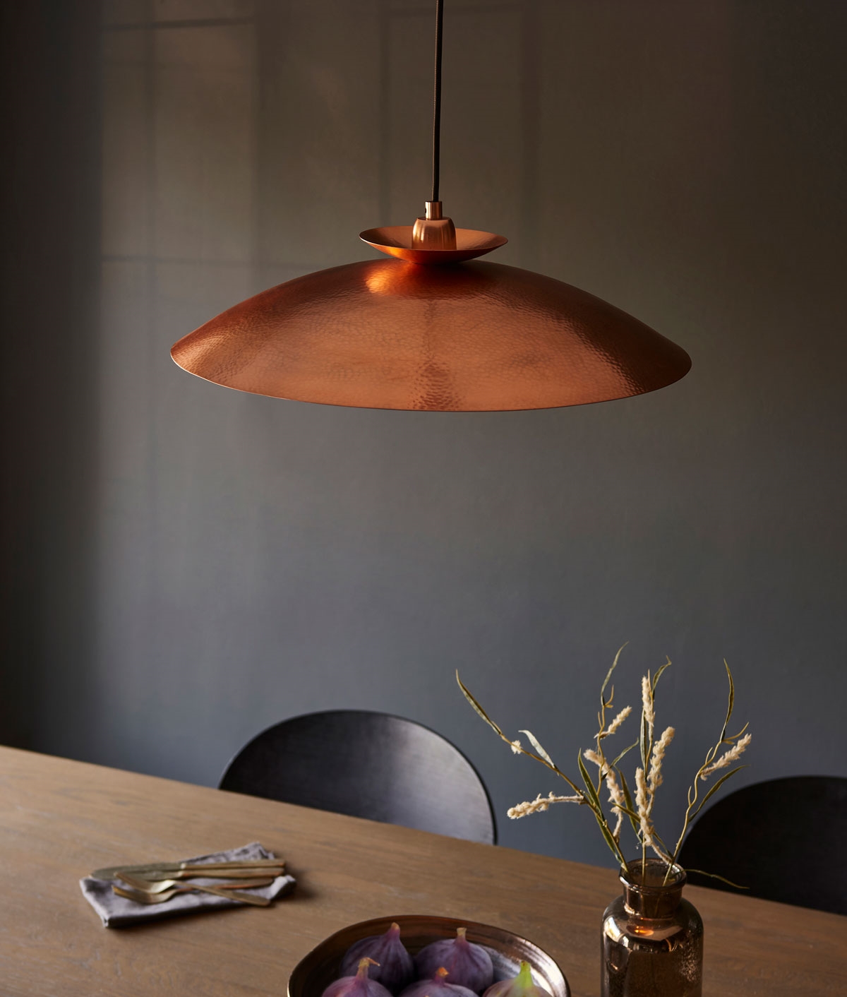 Large Hammered Copper Pendant - Cymbol Style Shade