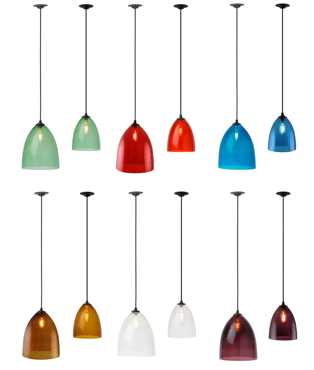 Hand Blown Glass Pendant in 2 Sizes and 6 Colours