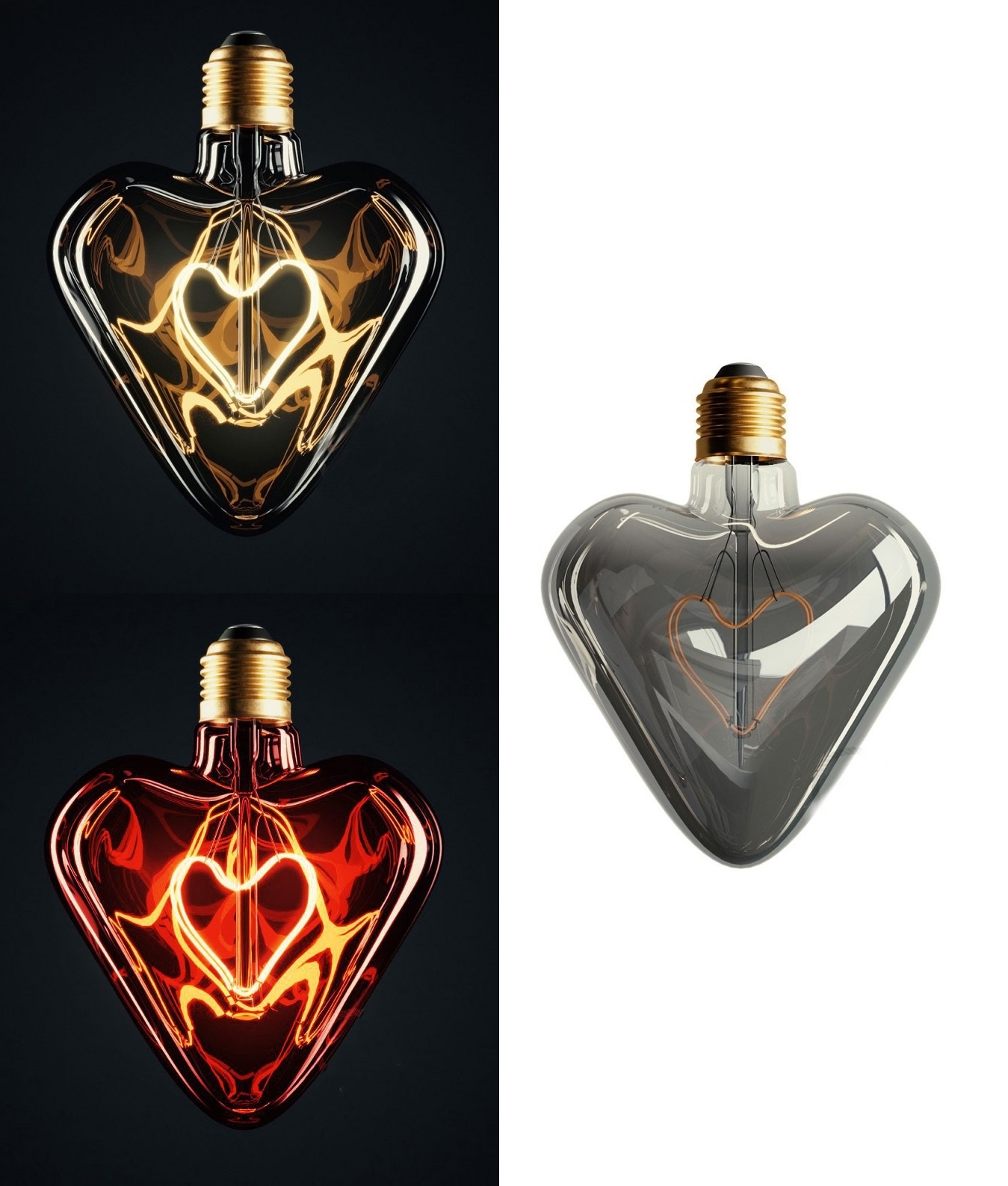 heart shaped light bulb - E27 LED Filament - Red or Smoky Grey
