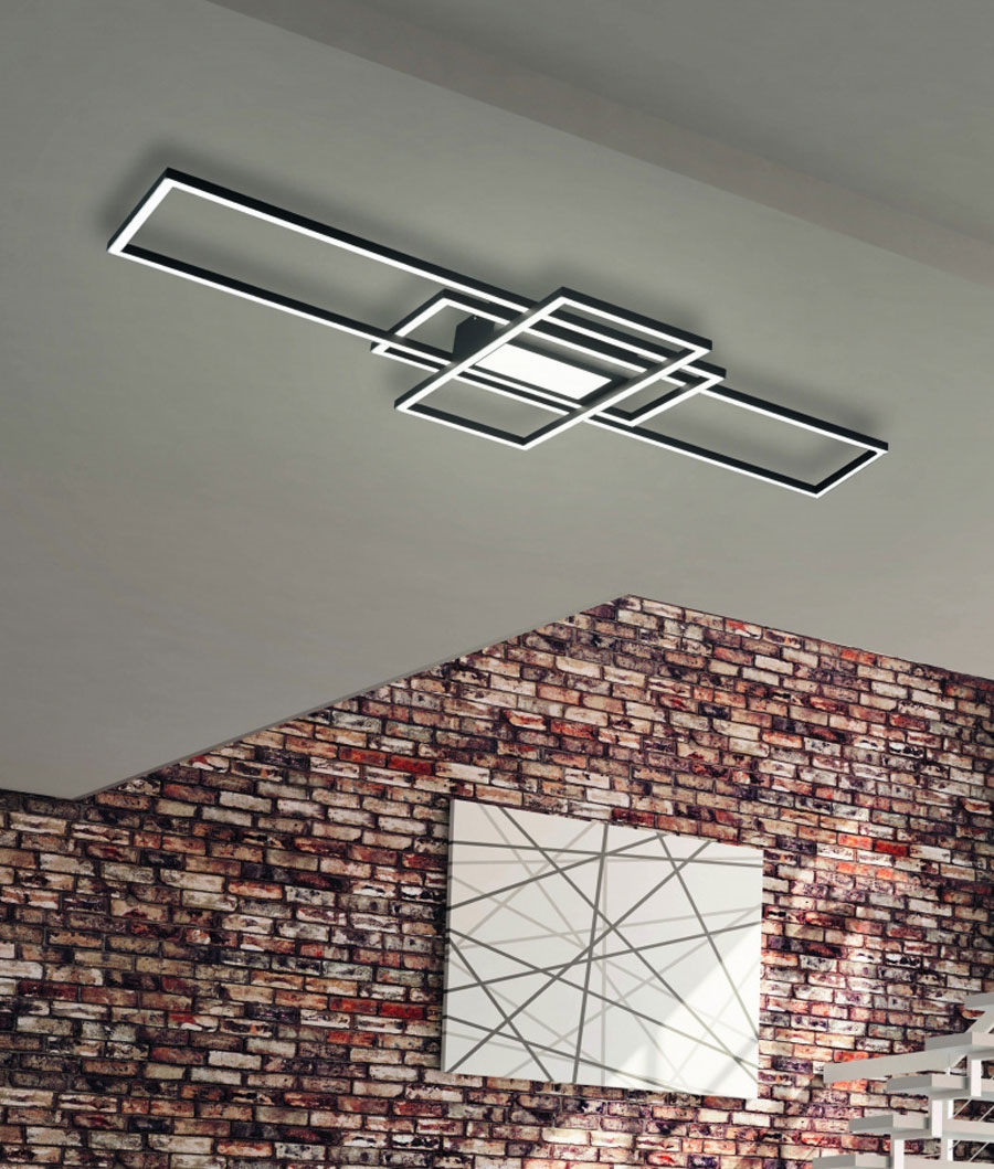 LED Black Flush Mounted Geometric Ceiling Light - Low Protrusion