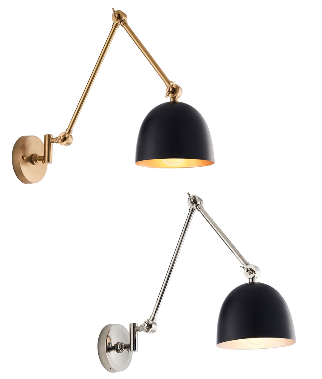Highly Adjustable Swing Arm Shaded Wall Light in Brass or Nickel