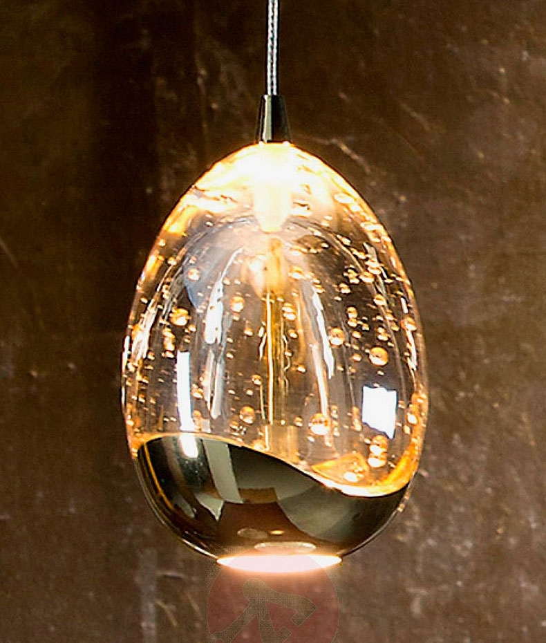 LED Single Drop Pendant with Bubbles Inside the Glass