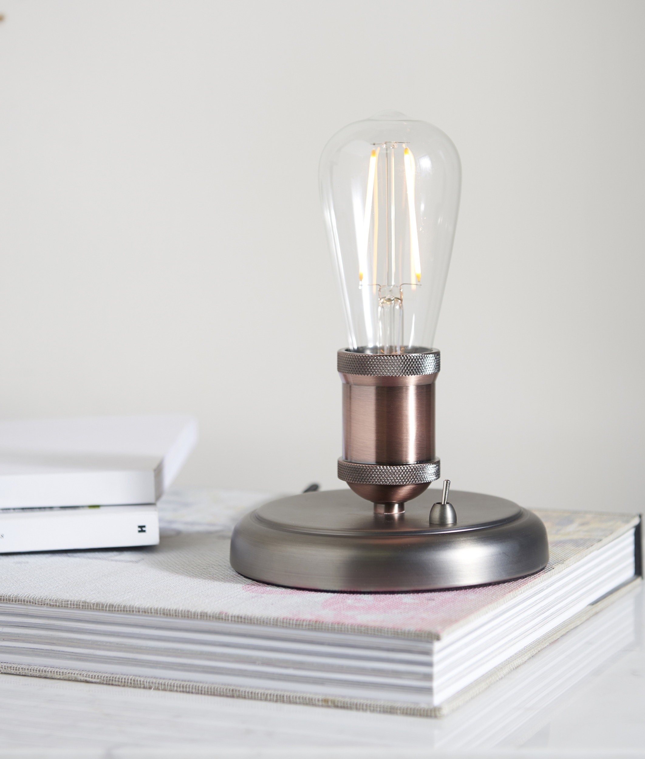 Industrial Table Top Lamp With Toggle Switch - Pewter & Copper