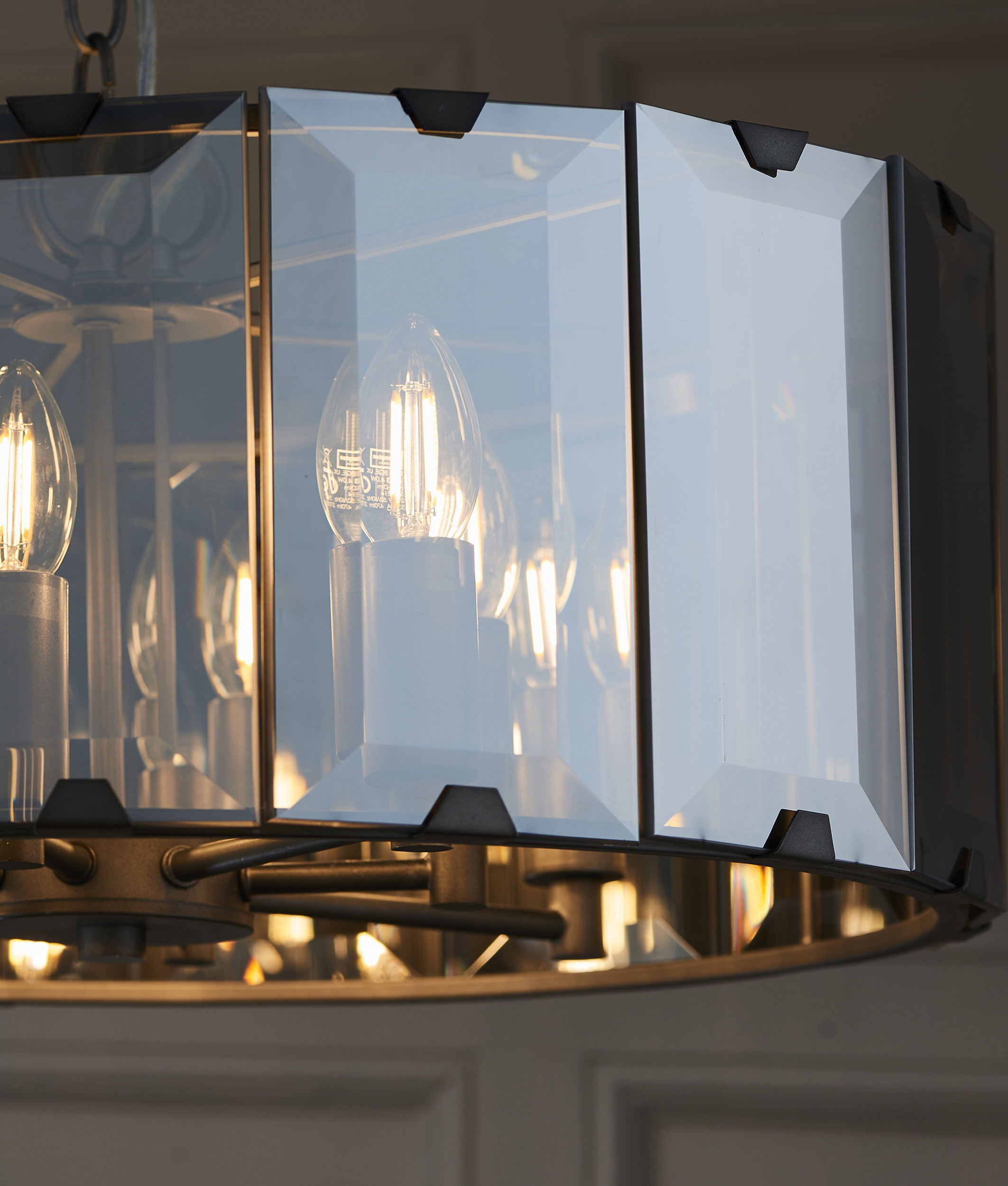 Round Suspended Glass Drum Pendant Light in Smoked Glass