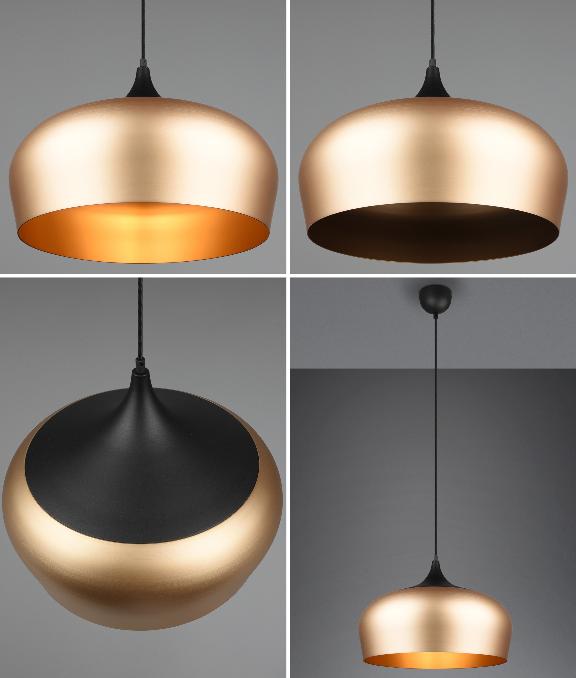 Matt Brass Pendant with Black Flex and Detail in 2 Sizes