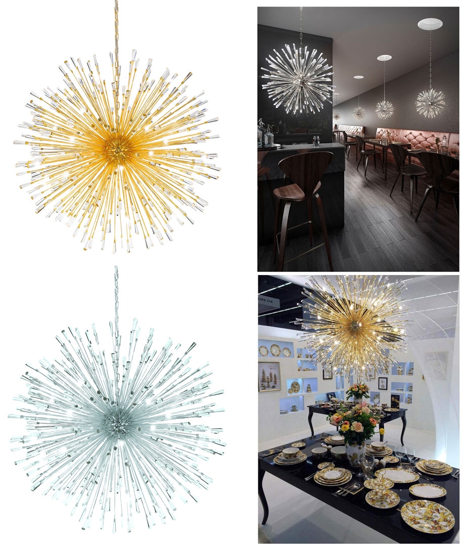 Crystal Explosion Pendant - Gold or Chrome Finish - 2 Sizes