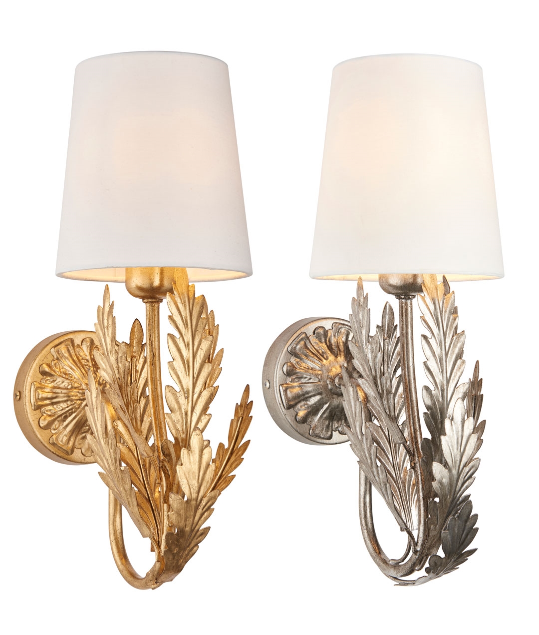 Floral Leaf Opulent Wall Light - Silver or Gold with Shade