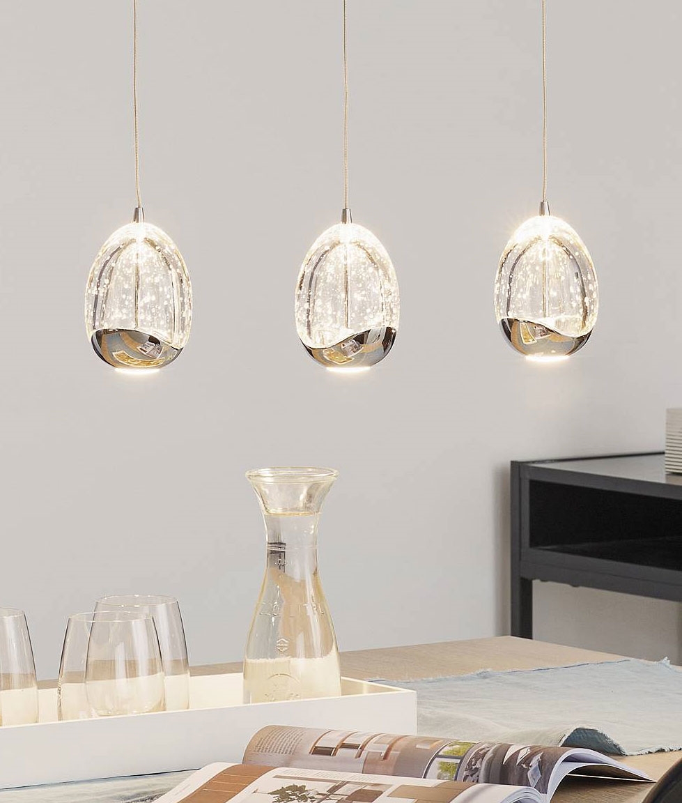 LED Single Drop Pendant with Bubbles Inside the Glass