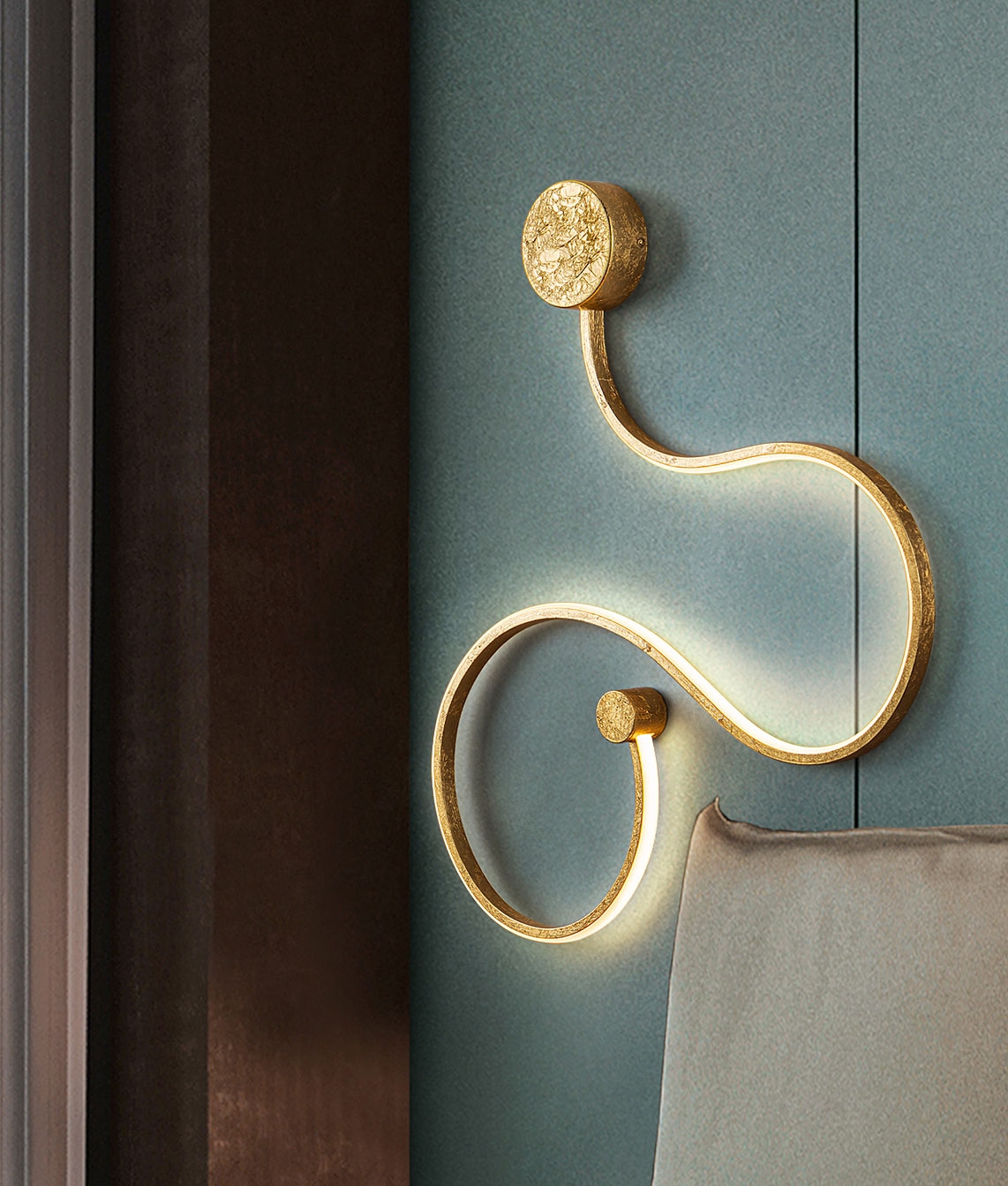 LED Swirl Wall Light with Slim Profile in Gold Leaf or Black
