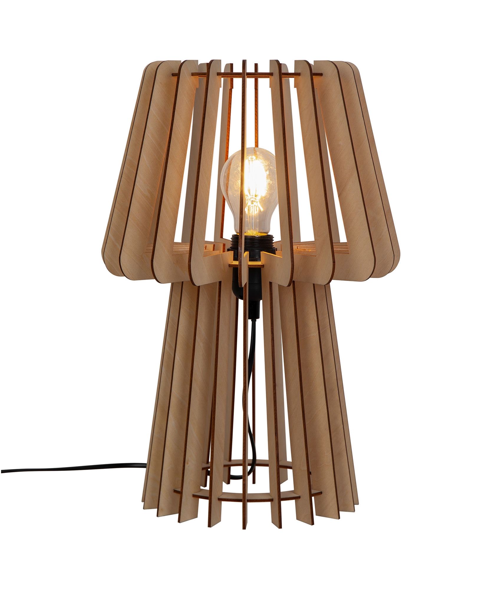 Multi-Facetted Table Lamp Laser Cut Strips of Wood - Dark or Light Wood