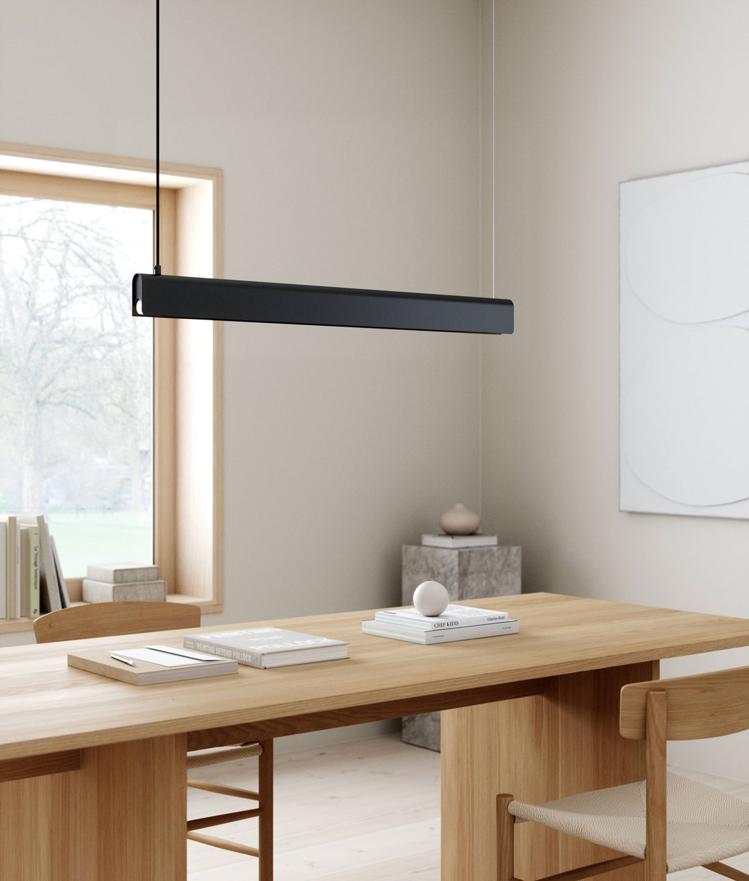 Metre Wide Linear Suspended Pendant in Black Finish