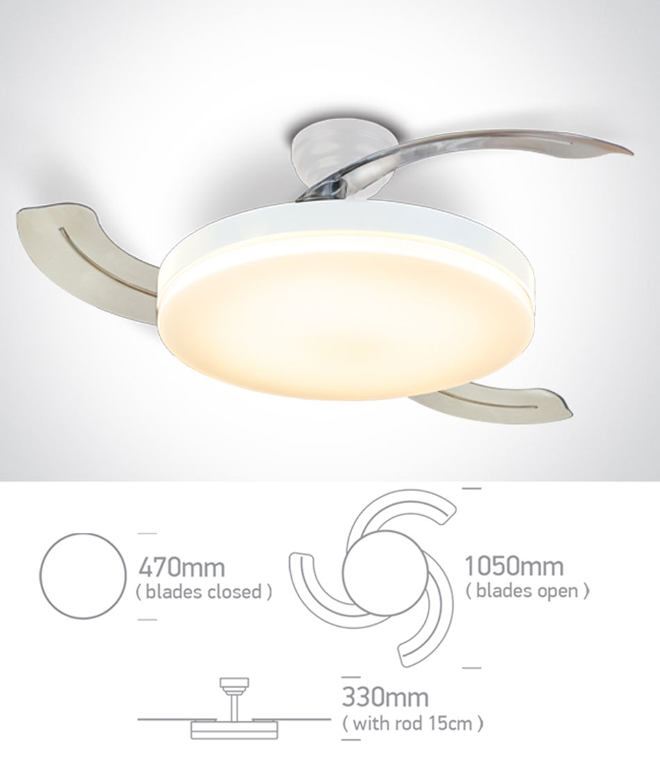 Ceiling Fan with Retractable Triple Clear Blades Remote and Drop Rods ...