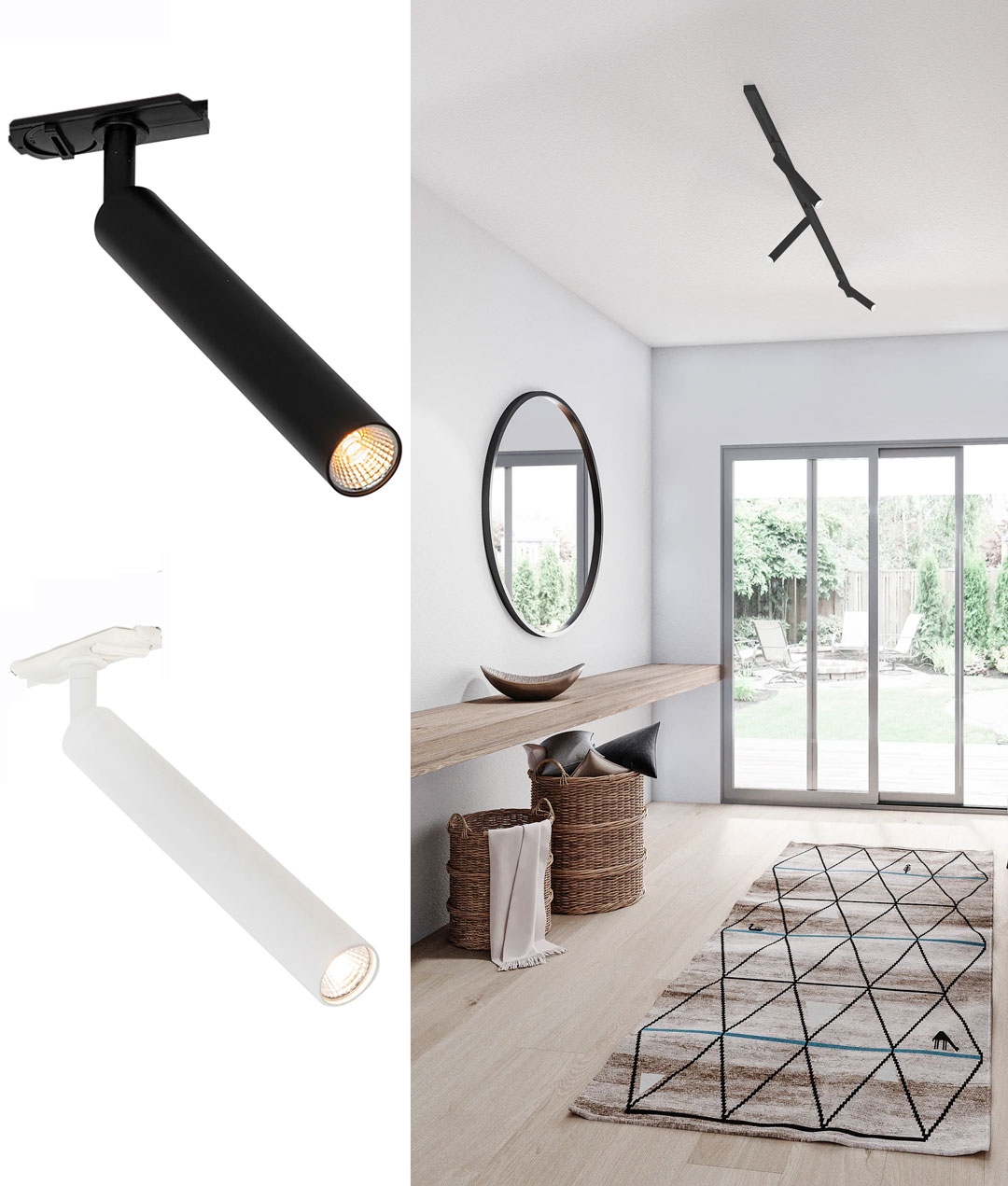 Long Tubular Adjustable Spot Light Track Head - Integrated LED