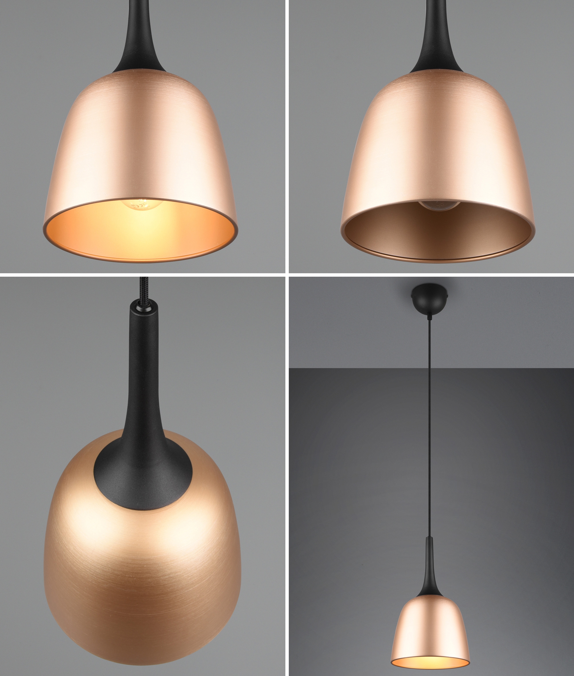 Matt Brass Pendant with Black Flex and Detail in 2 Sizes