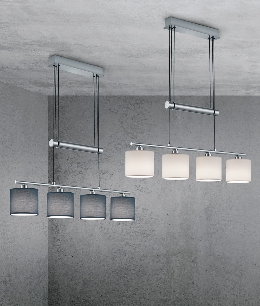 Linear 4 Light Matt Nickel Rise & Fall Pendant Bar with White or Grey ...