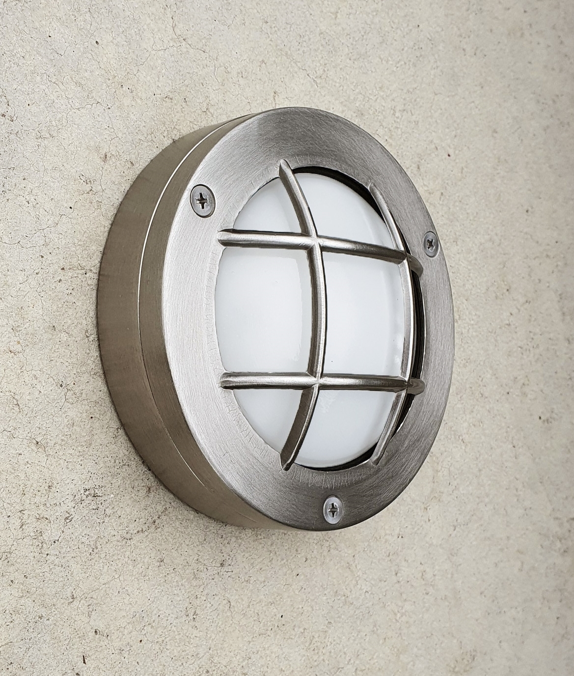 Cast Miniature Bulkhead Light with Satin Nickel Finish & Caged Design ...