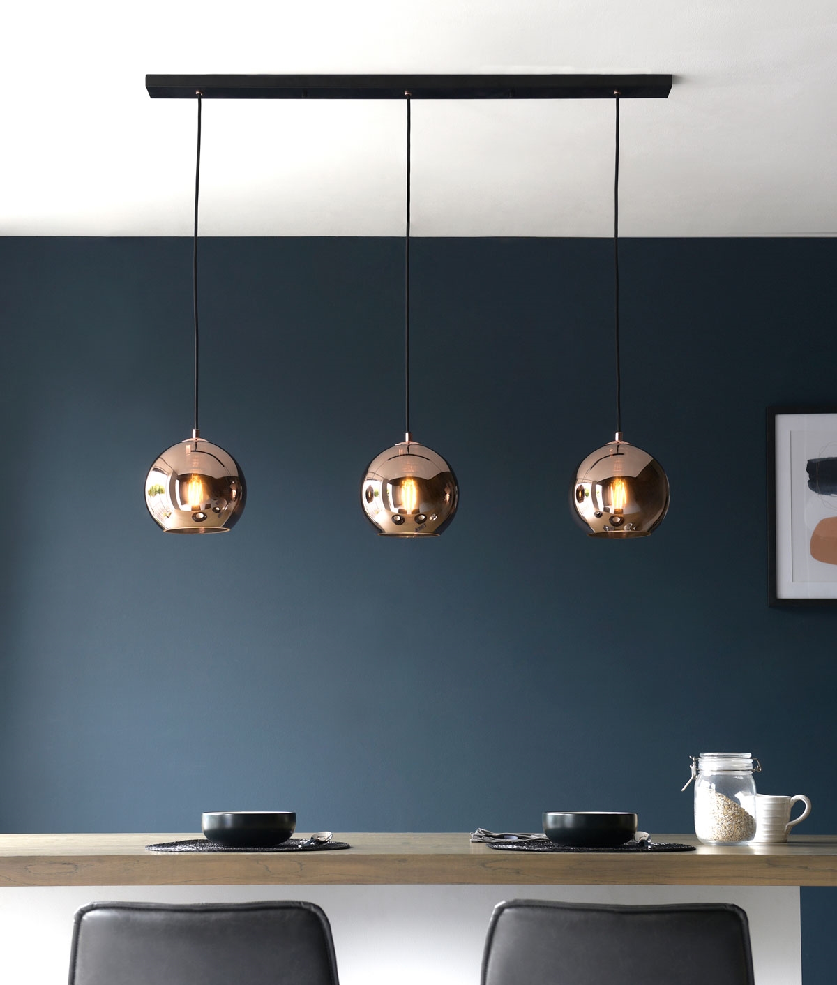 Triple Pendant Bar with Mirrored Copper Shades
