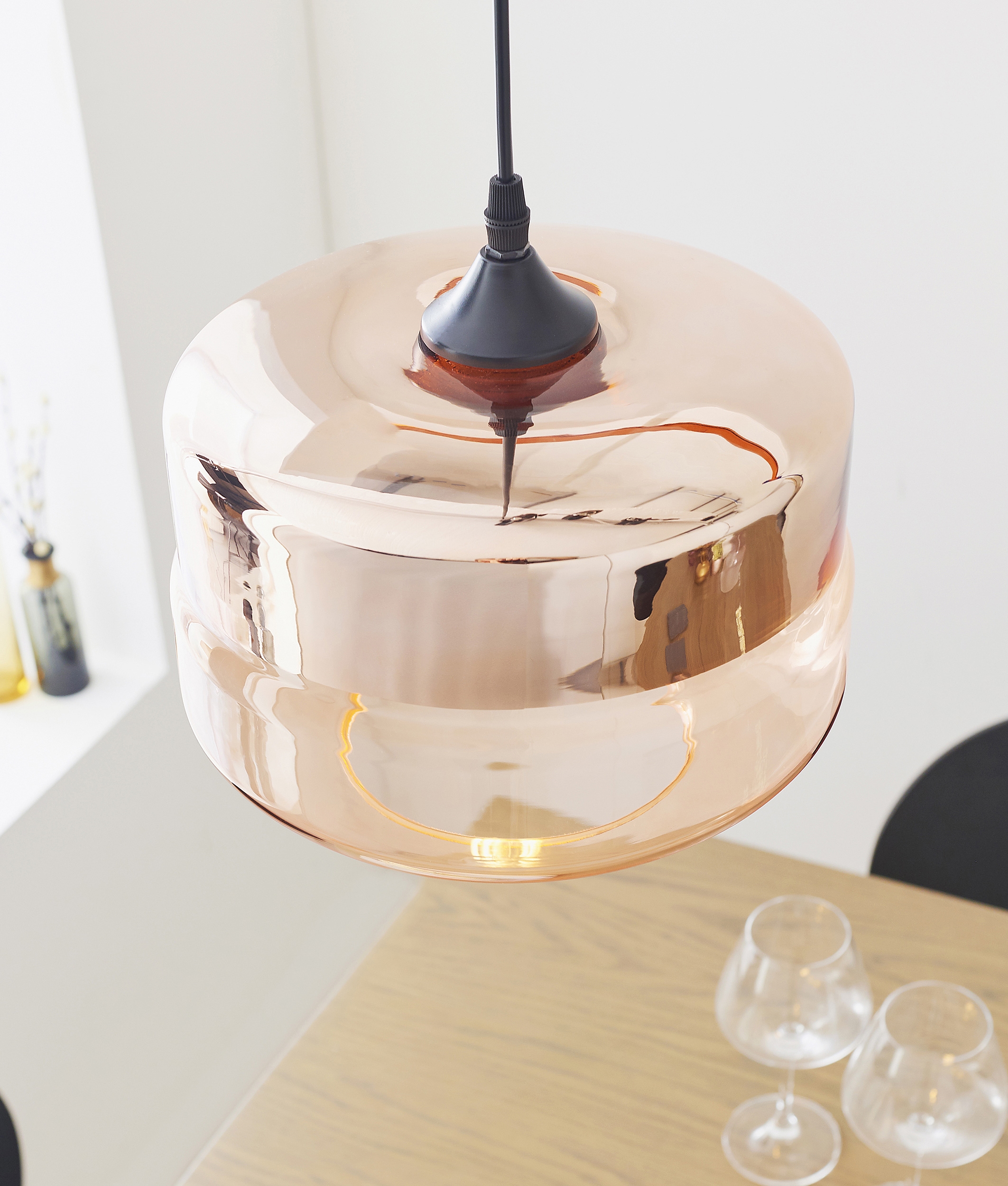 Modern Tinted Glass & Copper Pendant - 25cm Diameter